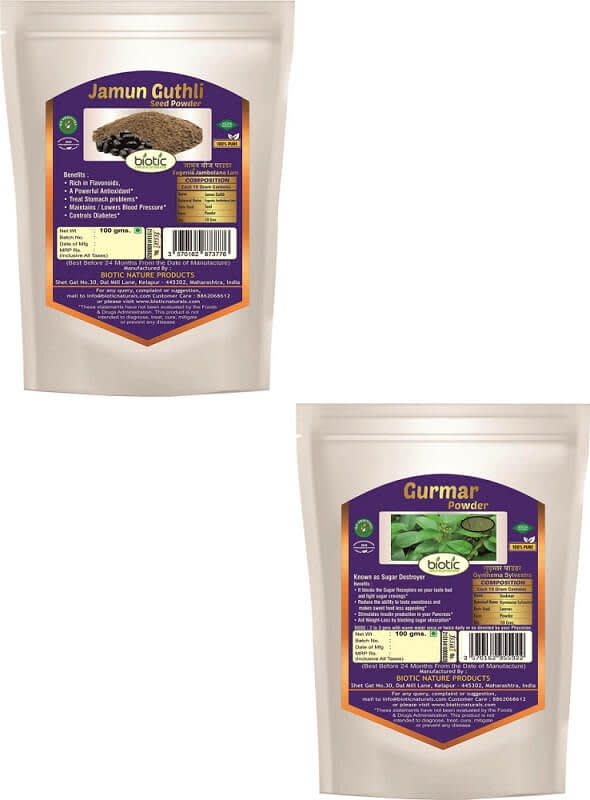 Gurmar, Jamun Seed Powder - 200 gms (100 gms each) | Biotic Nature Products