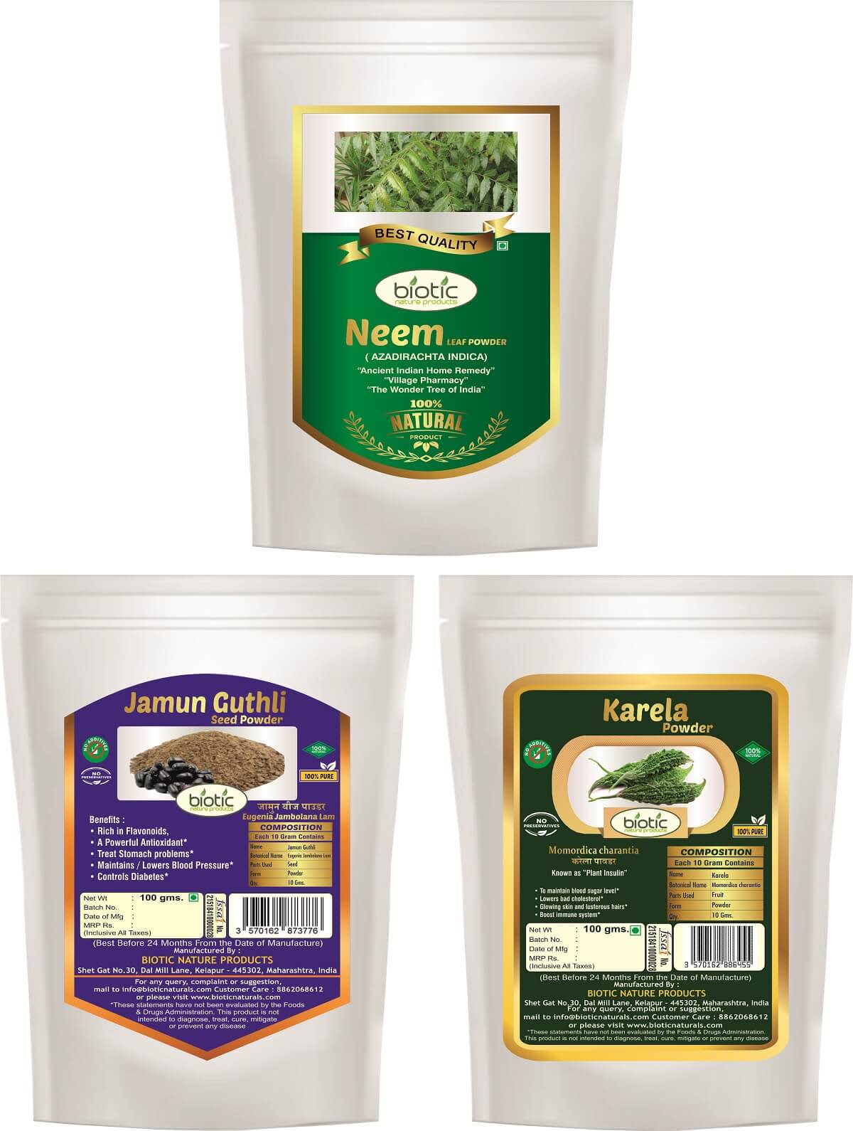 Neem Leaf, Karela and Jamun Seed Powder - 300 gms (100 gms each ...