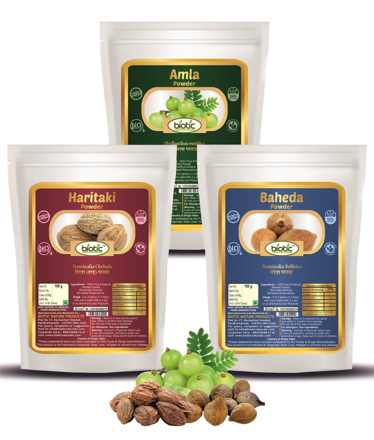 Amla, Harad and Baheda Powder (Triphala Powder) - 300gms (100gms each ...